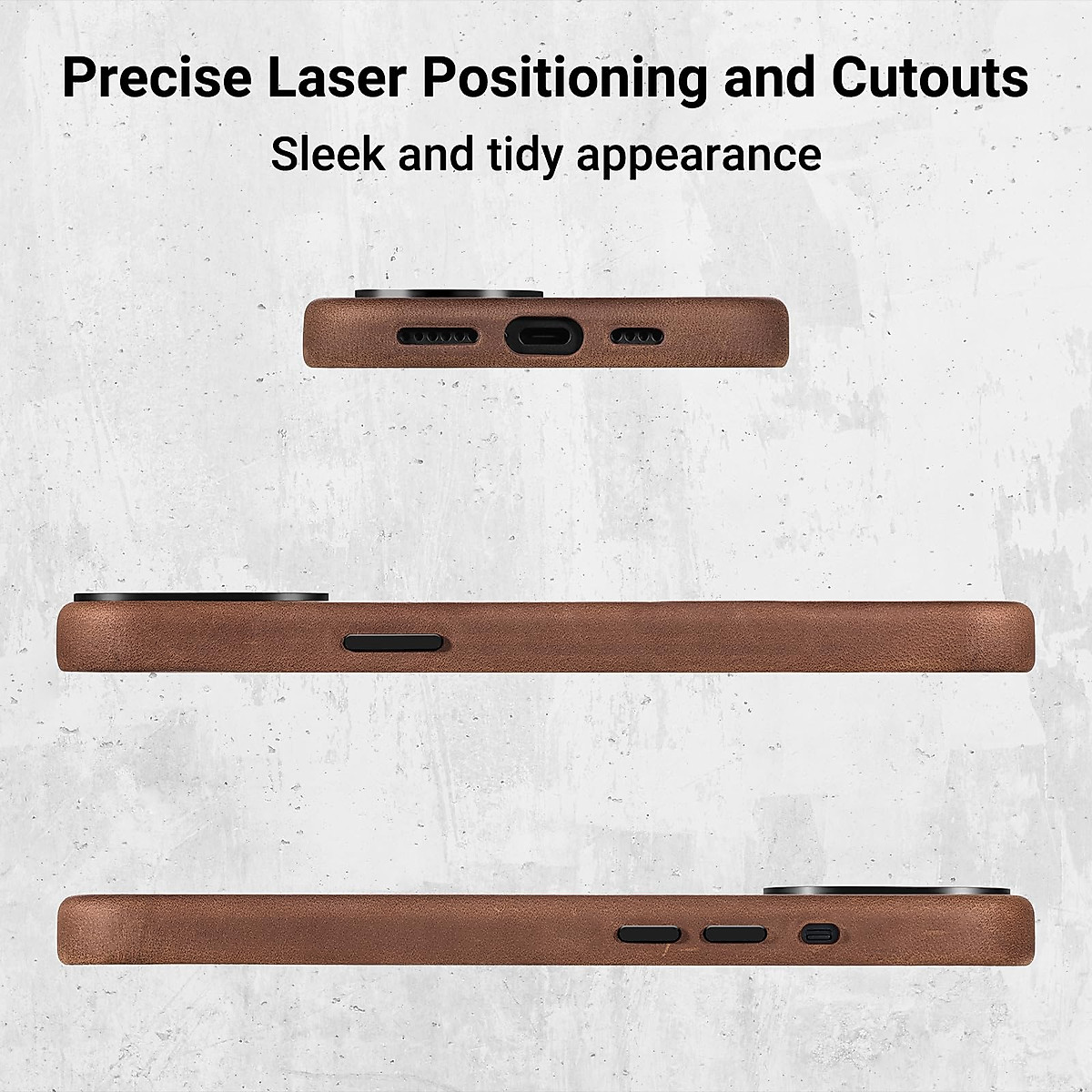 Belemay Compatible with iPhone 15 Leather Case Magsafe - Top Grain Vintage Crazy Horse Leather - Metal Buttons & Camera Bezel Bump - Slim Fit & Soft Feel - Premium Phone Cover (6.1-inch) Retro Brown