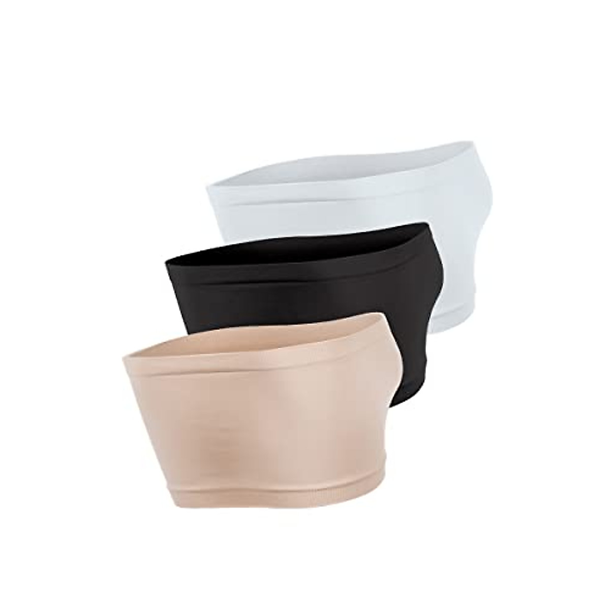 Kurve Seamless Bandeau Tube top - UV Protective Fabric, Rated UPF 50+ (Non-Padded) Made in USA, Black/White/Pebble Set, Medium/Large