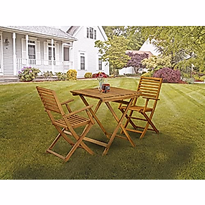 East West Furniture SEBS3CANA Selma 3 Piece Patio Bistro Outdoor Set Contains a Square Acacia Wood Coffee Table and 2 Folding Arm Chairs, 26x26 Inch, Natural Oil