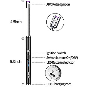 VEHHE Candle Lighter, 2 Pack Rechargeable Electric Lighter with LED Battery Display Safety Switch, Flexible Neck USB Lighter for Candles Camping Grill Gas Stoves Cooking (Black and Blue)