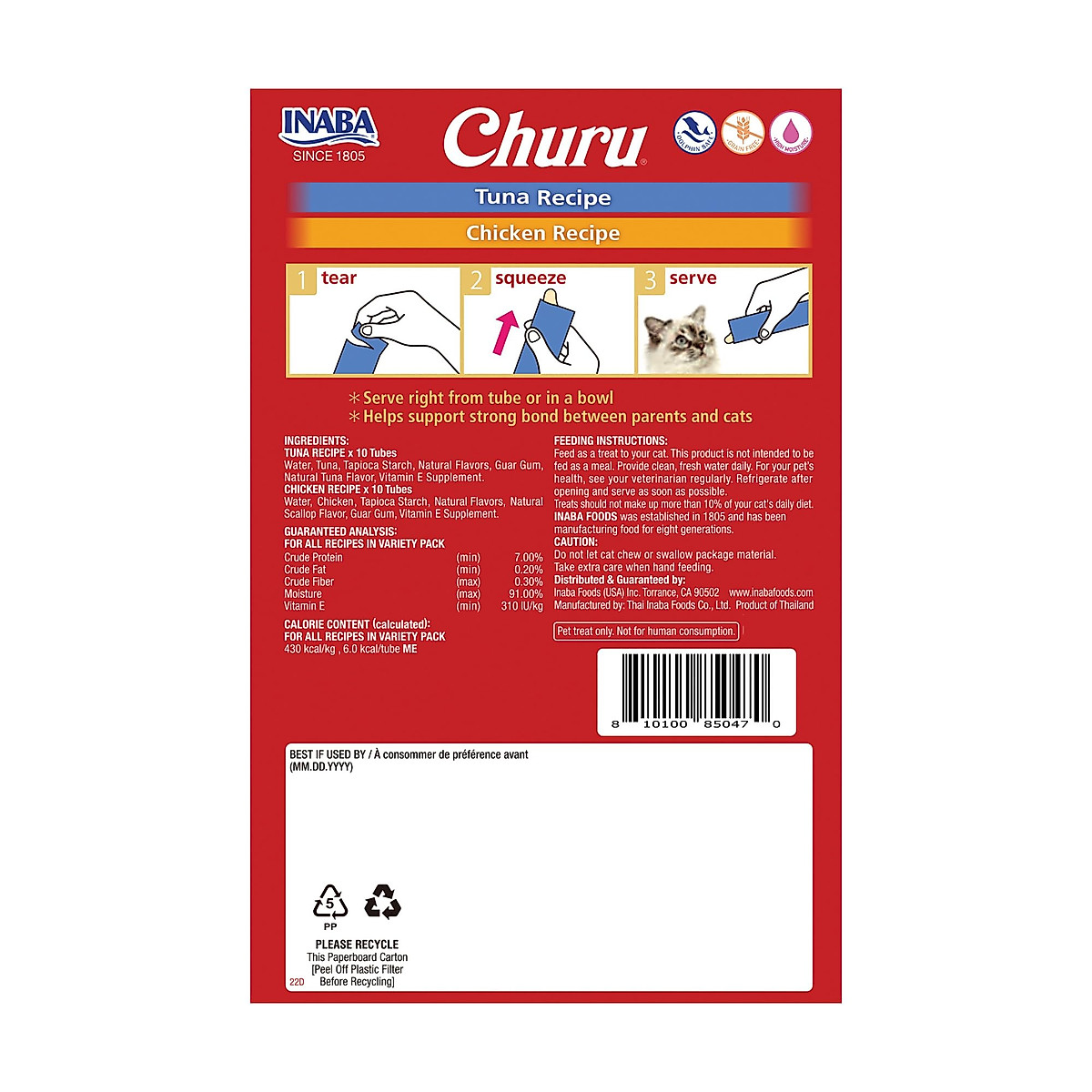 INABA Churu Cat Treats, Lickable, Squeezable Creamy Purée Cat Treat with Vitamin E, 0.5 Ounces Each Tube, 20 Tubes, Holiday Variety Pack