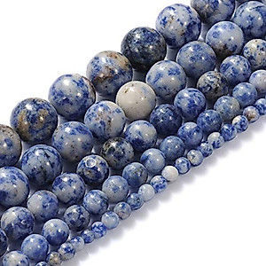 6mm Natural Blue Spot Gemstone Round Loose Beads Crystal Stone Bracelet Necklace Accessories Crafts for Jewelry Making DIY,1 Strand 15"