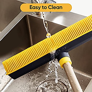 Yocada Pet Hair Removal Rubber Broom with Squeegee 2 in 1 Floor Brush Telescoping for Sweeping Hardwood Floor Tile Low Carpets Rugs Undercoat Carpets Bathroom Living Room Kitchen 53"