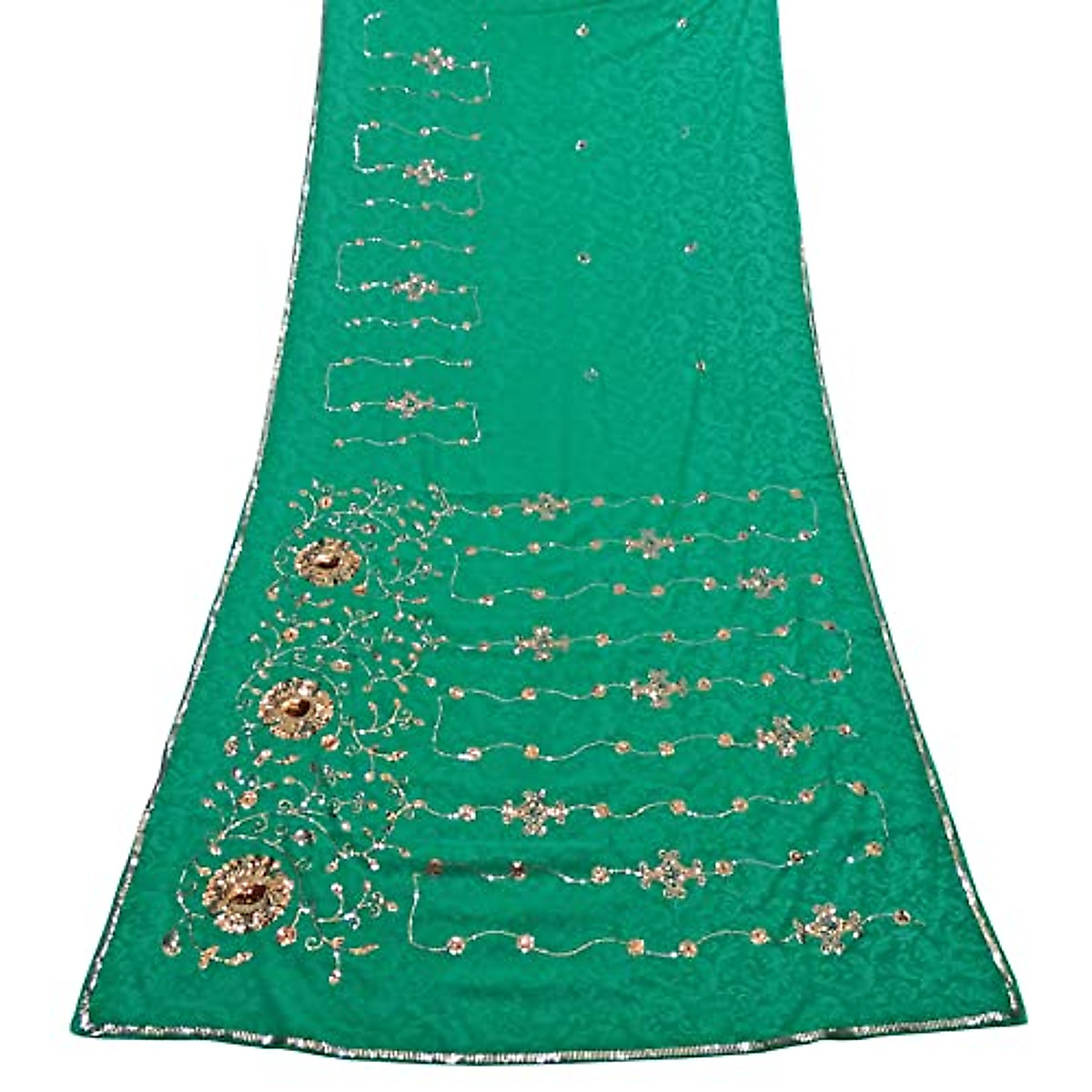 Peegli Indian Vintage Green Cloth Georgette DIY Fabric Traditional Dress Sequins Textile