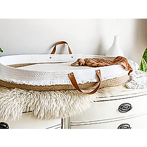 Original Cotton Rope Baby Changing Basket with Foam Pad & Organic Cover, Moses Basket, Changing Table Topper by Coastfully Yours | Farmhouse Nursery Decor | Boho Nursery Decor