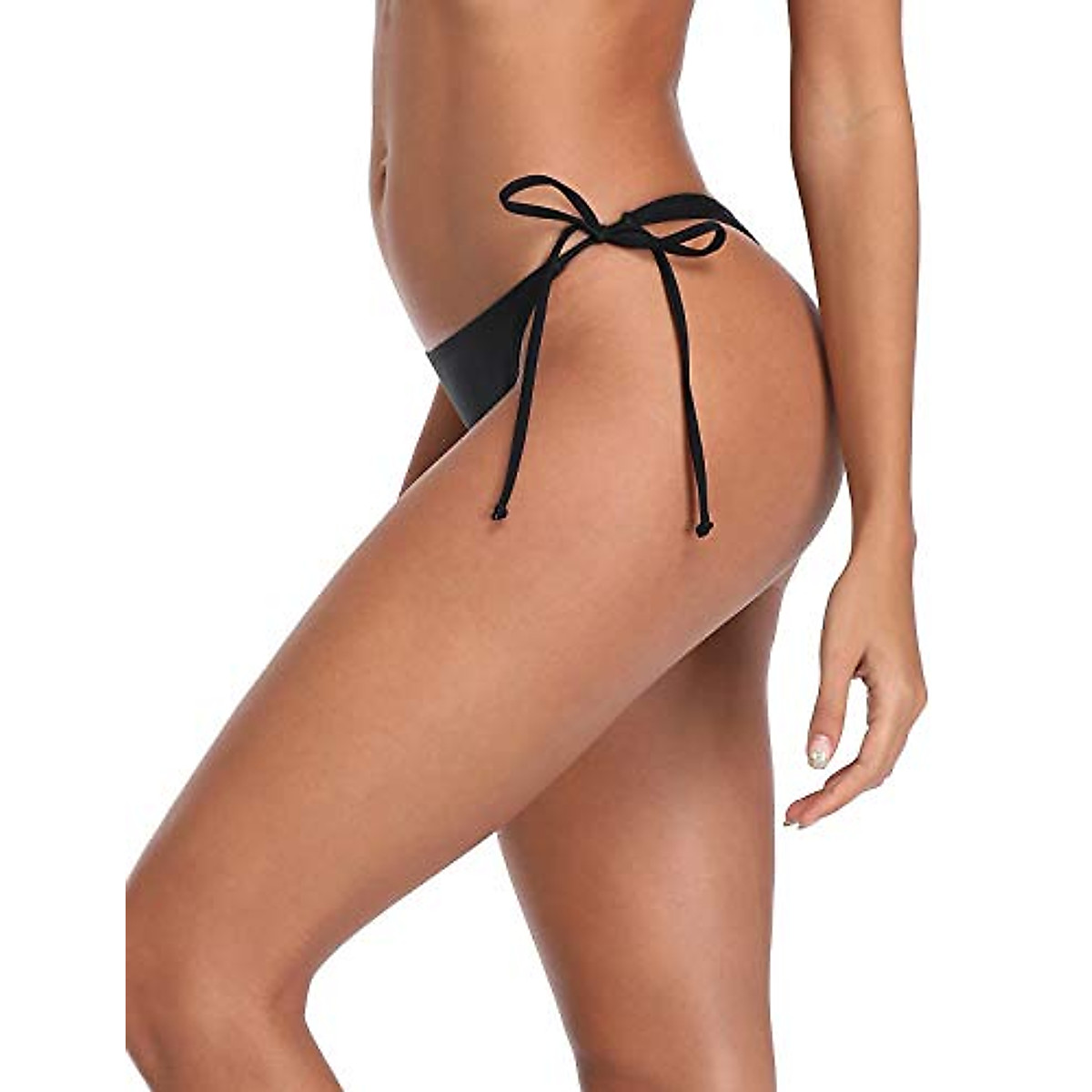 RELLECIGA Women's Black Tie-Side Thong Bikini Bottom Size Small