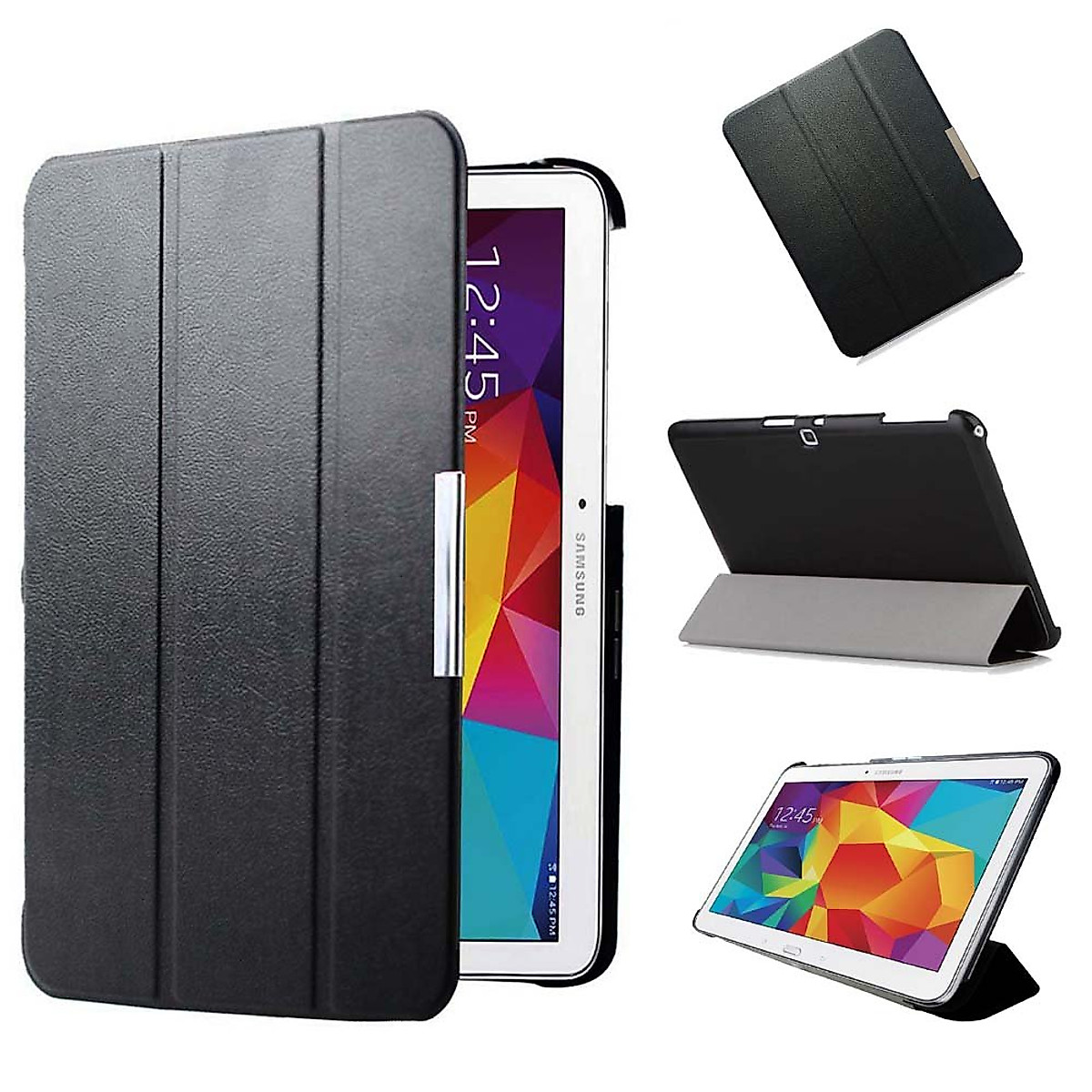 KUESN SM-T530 T531 Smart Cover Case for Samsung Galaxy Tab 4 10.1 Tablet Ultra Slim Flip Folio Pu Leather Stand Case with Magnetic Auto Sleep&Awake up (Black)