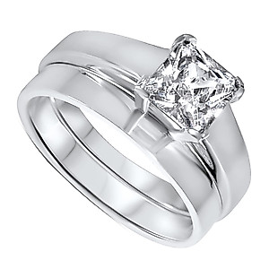 LaRaso & Co Princess Cut Sterling Silver CZ Wedding Engagement Ring Set for Women Size 6