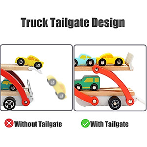 TOP BRIGHT Wooden Car Toys for 3 Year Old Boy Gifts Toddler Boys Truck and Car Ramp Toy with 4 Mini Cars