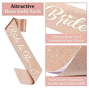 YeohJoy Bachelorette Party Decorations Rose Gold Glitter Kit - Bride to Be Sash, Bride Crown, Bachelorette Veil, Bride Tattoos, Bride Balloons, Bachelorette Party Supplies Bridal Shower Decoration