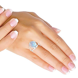 JEWELOPORIUM 925 Silver Ring for Women White Natural Rainbow Moonstone Stone Fashion Silver Ring Size 9.5 Engagement Gift Boho Jewelry
