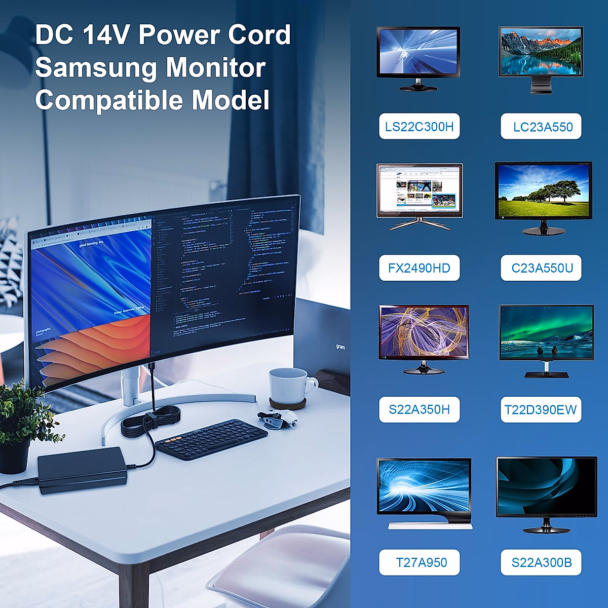 Futurebatt 14V AC/DC Adapter Power Supply for Samsung LTM1555B LTM1555X LTM1755X LTM1775W LCD Monitor +Cord Power Supply Cord