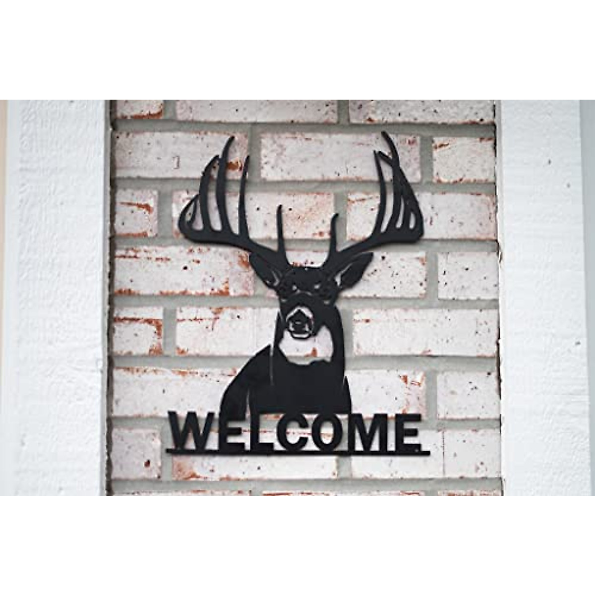 Welcome Whitetail Deer Buck Metal Wall Art Sign | Laser Cut | Black | Home Cabin Decor | Big Game Steel