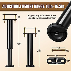 4Pcs Metal Adjustable Height Center Support Leg for Bed Frame, Bed Support Legs for Wood Slats, Under Bed Frame Support Legs Replacement, Bed Reinforcement Kit for Wooden Frame, Height 10" to 16.5"
