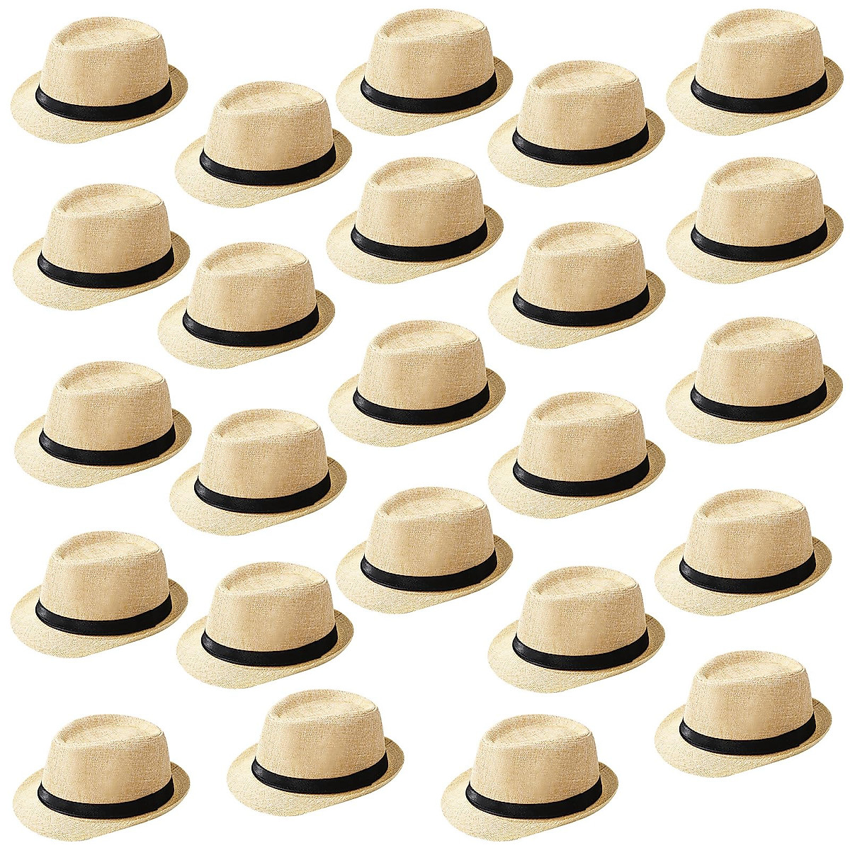 24 Pack 1920s Fedora Hats Bulk for Men Short Brim Sun Panama Hats for Women Party Costume, Circumference 60 cm(Beige)
