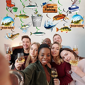 60Pcs Gone Fishing Party Supplies Fishing Birthday Party Decorations Fishing Banner Ceiling Streamers Fish Paper Signs Fishing Party Decorations Fish Hanging Swirl Paper Cutouts for Fishing