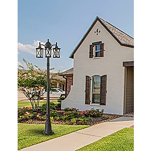 CMRCOZIRA Modern Outdoor Street Light 82.7" H, Dusk to Dawn 3-Head Post Lights, Outdoor Lamp Post with Outlet, Waterproof Outdoor Lamp Post Lights, Street Lantern 3 Light in Black for Exterior Yard