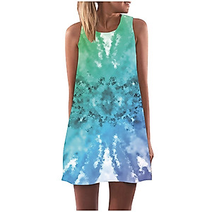 Padaleks Women’s Summer Sleeveless Tank Dresses Tie dye Print Crewneck Swing Mini Short Sundress Beach Party Dress