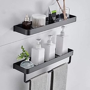 NEYSTYP Bathroom Shelves,Aluminum Wall Shelf Shower Organizer With Towel Bar,Adhesive or Drilling 2-In-1 Installation,12X5 Inches Shower Caddy ​- Gray (12 in)