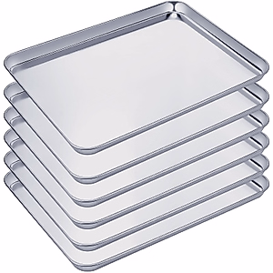 6 Pcs Baking Sheet Set Stainless Steel Cookie Sheet 18 x 13 Inch Cookie Baking Pan Bakeware Oven Tray Dishwasher Safe Baking Tray Commercial Grade Baking Sheets for Oven Baking, Silver