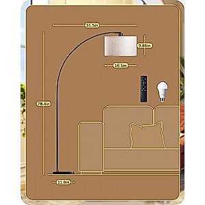 EDISHINE Arc Floor Lamp with Remote Control, Modern Floor Lamp with 5 Color Temperature & Dimmable Bulb, Metal Standing Lamps with Hanging Shade for Living Room, Bedroom, Office, Black