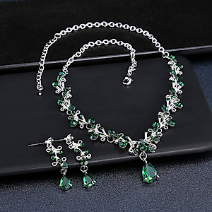 LILIE&WHITE Green Crystal and CZ Prom Jewelry Set with Necklace and Earrings for Women