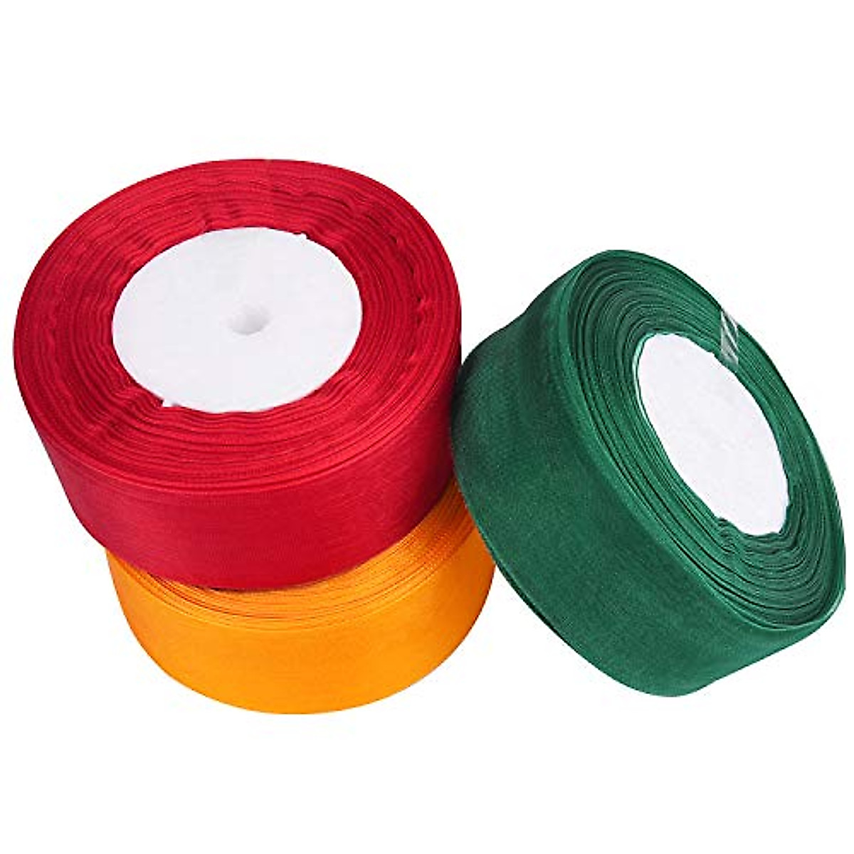Livder 3 Rolls 1-1/2 Inch Christmas Ribbon Sheer Chiffon Ribbons for Christmas Gift Wrapping Tree Wreath Party Decorations (Dark Green, Red, Golden)