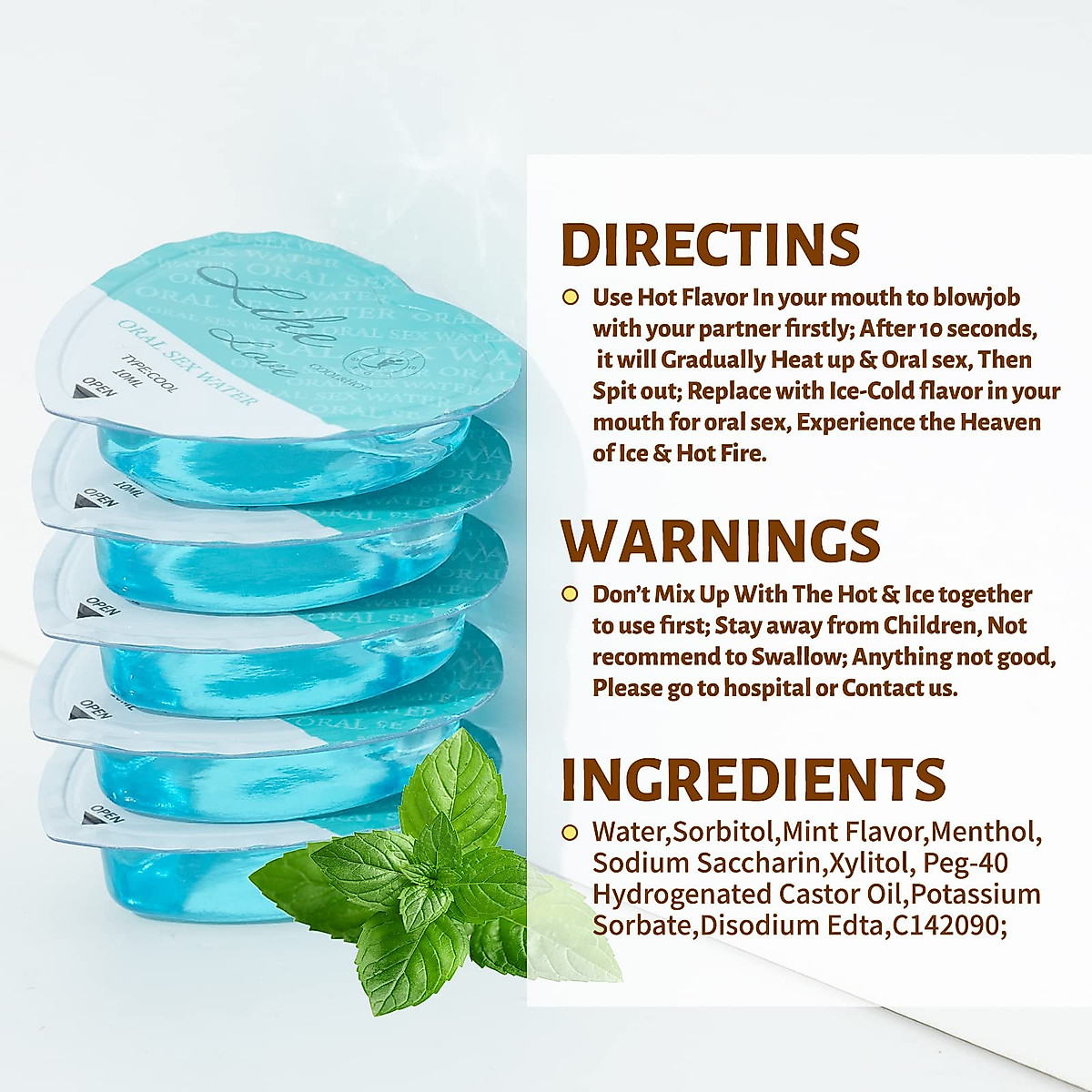 Flavored Lube for Oral Blowjob Jelly Sex Oral Water for Couple Adult, No Rinse Lubricant 10 -Pack (Strawberry & Mint)