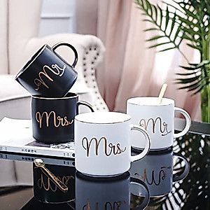 Yesland 12 oz Mr and Mrs Mug, Ceramic Coffee Mug for the Couple, Ideal Gift for Engagement, Anniversary, His and Hers, Bride and Groom, Valentines and Christmas Gifts - Set of 2 (Black & White)