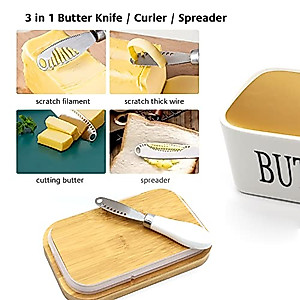 Lovelyduo Large Butter Dish with Lid for Countertop Ceramics Butter Keeper Container with Knife High-quality Double Silicone for Kitchen, Farmhouse, Fridge, Gift Rectangle White