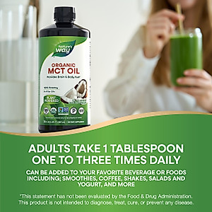 Nature's Way Organic MCT Oil, 30 Fl Oz, Brain and Body Fuel from Coconuts*, C8 Caprylic Acid and C10 Capric Acid, Keto and Paleo Certified, Organic, Non-GMO Project Verified (Packaging May Vary)