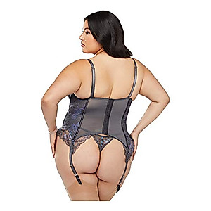 Savage X Fenty, Women's, Curvy Living In The Clouds Iridescent Lace Corset, Blackened Pearl, 1X