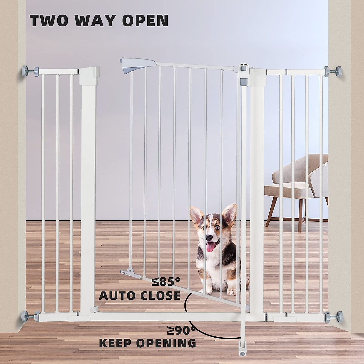 Blety 36" Extra Tall Baby Gate for Stairs 29.7"-46" with Auto Close Door, Safety Dog Gate with 2-Way Door for Stairs and Doorways, Extra Wide Baby Gates for Doorways No Drill Wall Protected Pet Gate
