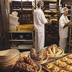 Sumshy Proofing Basket Round 25 x 8 cm Wicker Proofing Basket for 1000 g Bread Dough Lined Including Linen Inserts