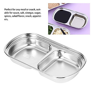 Stainless Steel Sauce Dish Seasoning Dish Snack Plate Divided Food Dipping Bowl Kitchen Condiment Snack Serving Dishes (2 Grids)