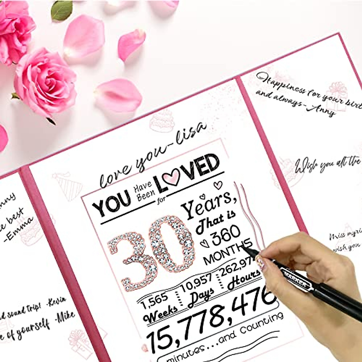 Vlipoeasn Happy 30th Birthday Guest Book Alternative Signature Congrats Certificate, Rose Gold 30th Birthday Decorations for Women, 30th Birthday Party Supplies, 30 Years Old Birthday Gifts for Her