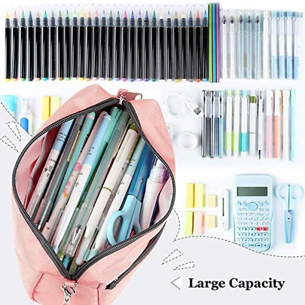 Homecube Pencil Case Cosmetic Bag Student Stationery Pouch Bag Office Storage Organizer for Girl Boy Women Men - Pink