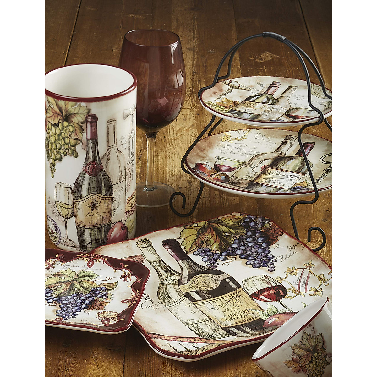 Certified International Corp Vintners Journal Rectangular Platter with Handles 16" x 6.25", Multicolor