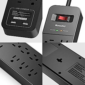 Huntkey Power Strip Surge Protector, 12 Outlets with 2 USB A Ports, 6ft Heavy Duty Extension Cord for Home, Office, Dorm Essential, 2390 Joules, ETL Listed, Black