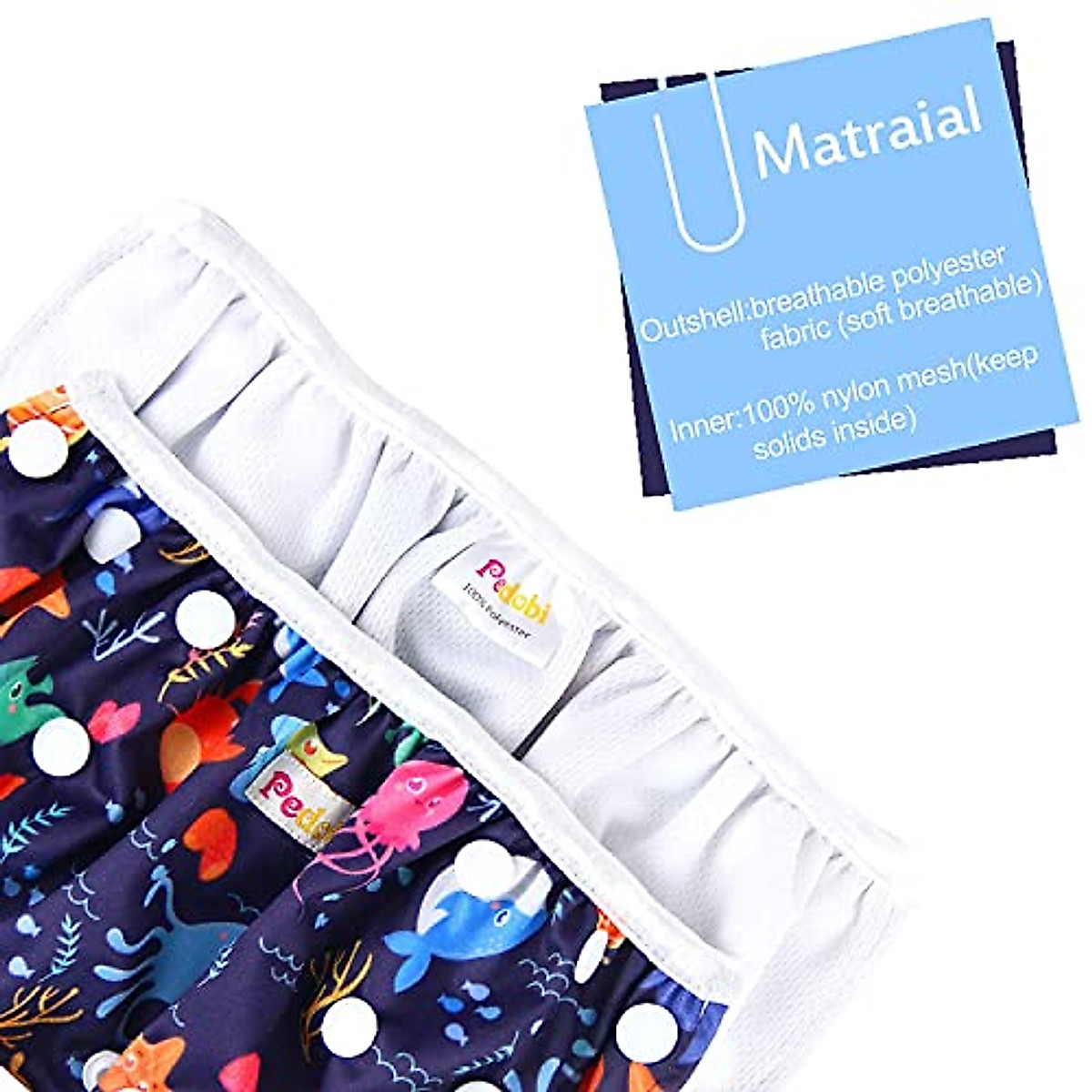 Pedobi Reusable Baby Swim Diapers, Adjustable Diaper Swim for Toddlers 9 Months - 3 Years Old, 3 Pack for Swimming Lessons (Sea World, Large)