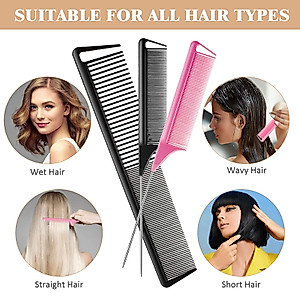 3 Pieces Carbon Fiber and Stainless Steel Hair Combs Set - Pintail, Teasing, and Parting Combs with Wide and Fine Teeth for Braids, Hair Salon, and Home Use, Black