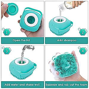 Molain Dog Cat Bath Brush Comb Silicone Rubber Dog Grooming Brush Silicone Puppy Massage Brush Hair Fur Grooming Cleaning Brush Soft Shampoo Dispenser (blue)