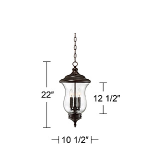Carriage Country Outdoor Ceiling Light Hanging LED Dimmable Bronze 22" Clear Seedy Glass Decor Exterior House Porch Patio Outside Deck Garage Front Door Garden Home Roof Gazebo - Franklin Iron Works