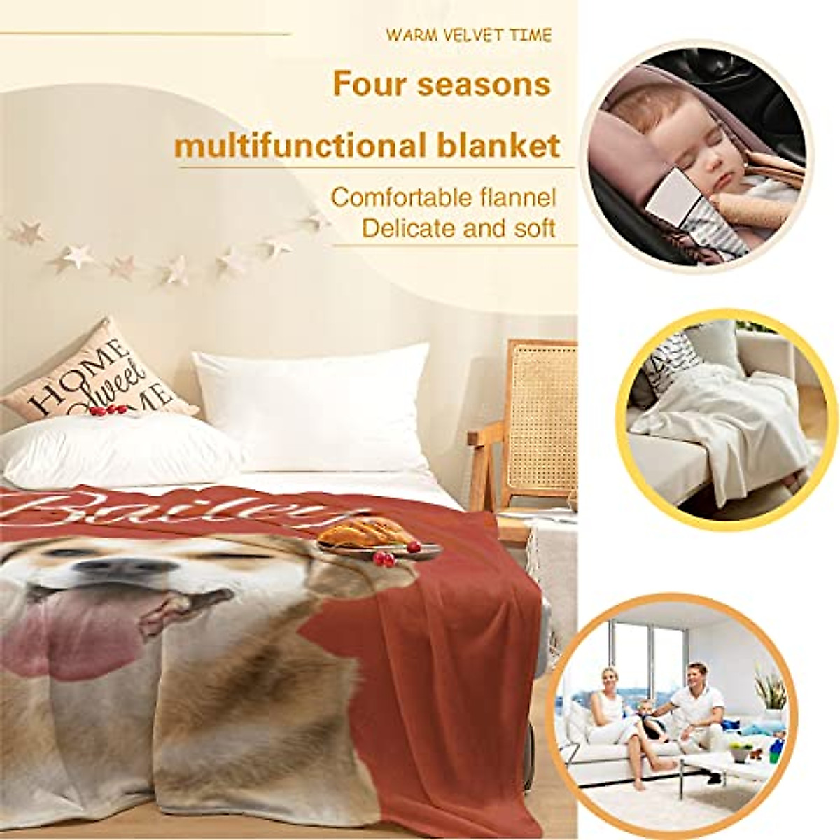 SIMIEEK Personalized Dog Photo Blanket with Name Custom Pet Picture Blankets Throws Customized Dog Portrait Blanket for Adults Kids, 30 to 80 Inches