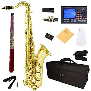 Mendini by Cecilio Tenor Saxophone, L+92D B Flat, Case, Tuner, Mouthpiece, Gold
