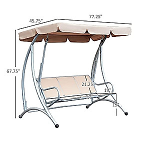 Outsunny 3-Seat Patio Swing Chair, Outdoor Canopy Swing with Stand, Adjustable Shade, Steel Frame for Adults, Garden, Poolside, Beige