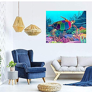 Tookeen Paint by Numbers Kits for Kids - DIY Painting Craft Kits - 20x16 Inch Acrylic Oil Painting Set On Canvas for Childrens & Beginners, Colorful Sea Turtle