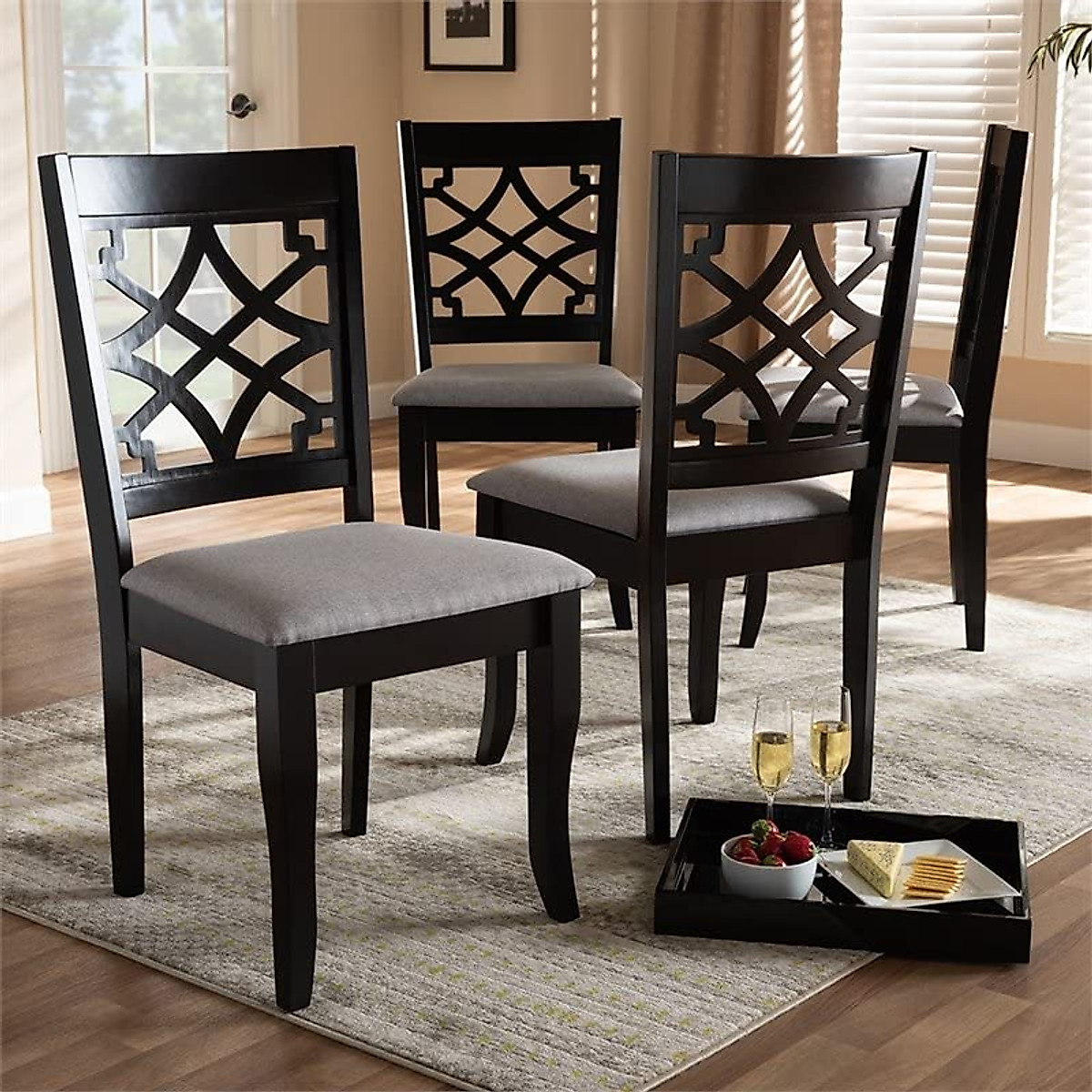 BOWERY HILL 17.9" Modern Oak Wood Dining Chair in Gray/Espresso (Set of 4)