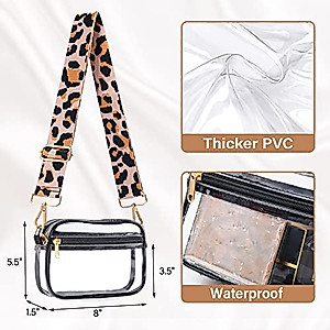 HULISEN Clear Crossbody Bag Stadium Approved, Clear Purse for Women Men, Transparent Messenger Shoulder Handbag for Concert, Travel, Work, Sports (Pink Leopard)