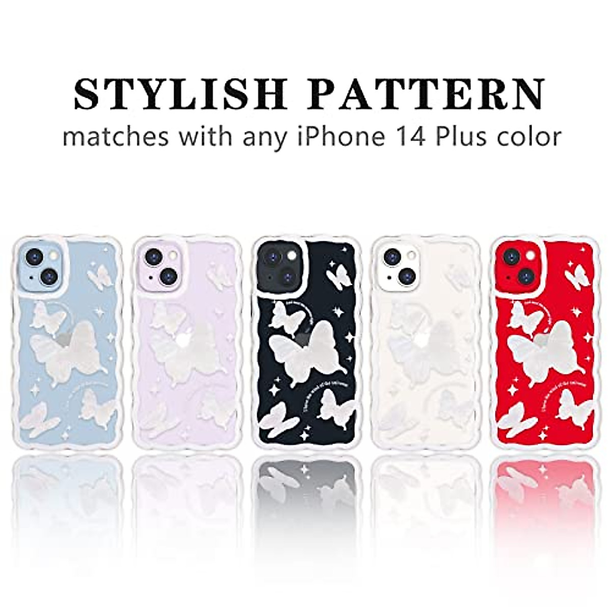NITITOP Compatible for iPhone 14 Plus Case Clear Cute Butterfly Pattern Hollow Design for Women Girls Soft TPU Shockproof Protevtice Case for iPhone 14 Plus - Crystal Butterfly